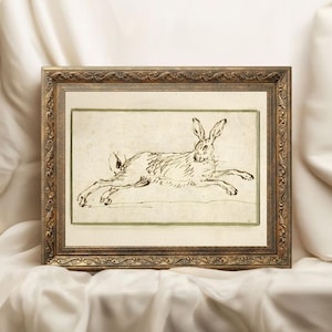 Cottagecore Farmhouse Hare Sketch Art Print, Rabbit Art, Cottagecore ...