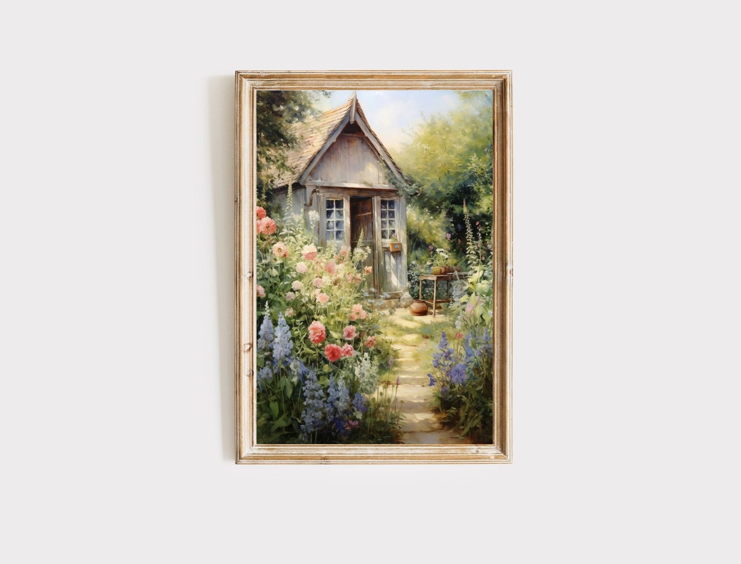 English Cottage Garden Print, Cottagecore Art, Antique Flower Painting ...