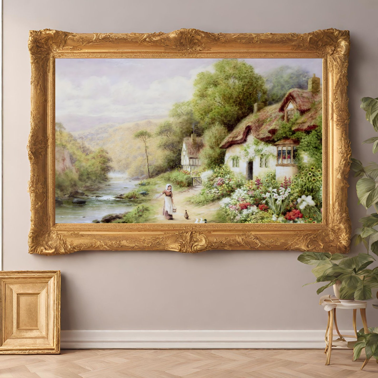 Cottagecore English Garden Oil Painting Art Print, Cottagecore Art ...