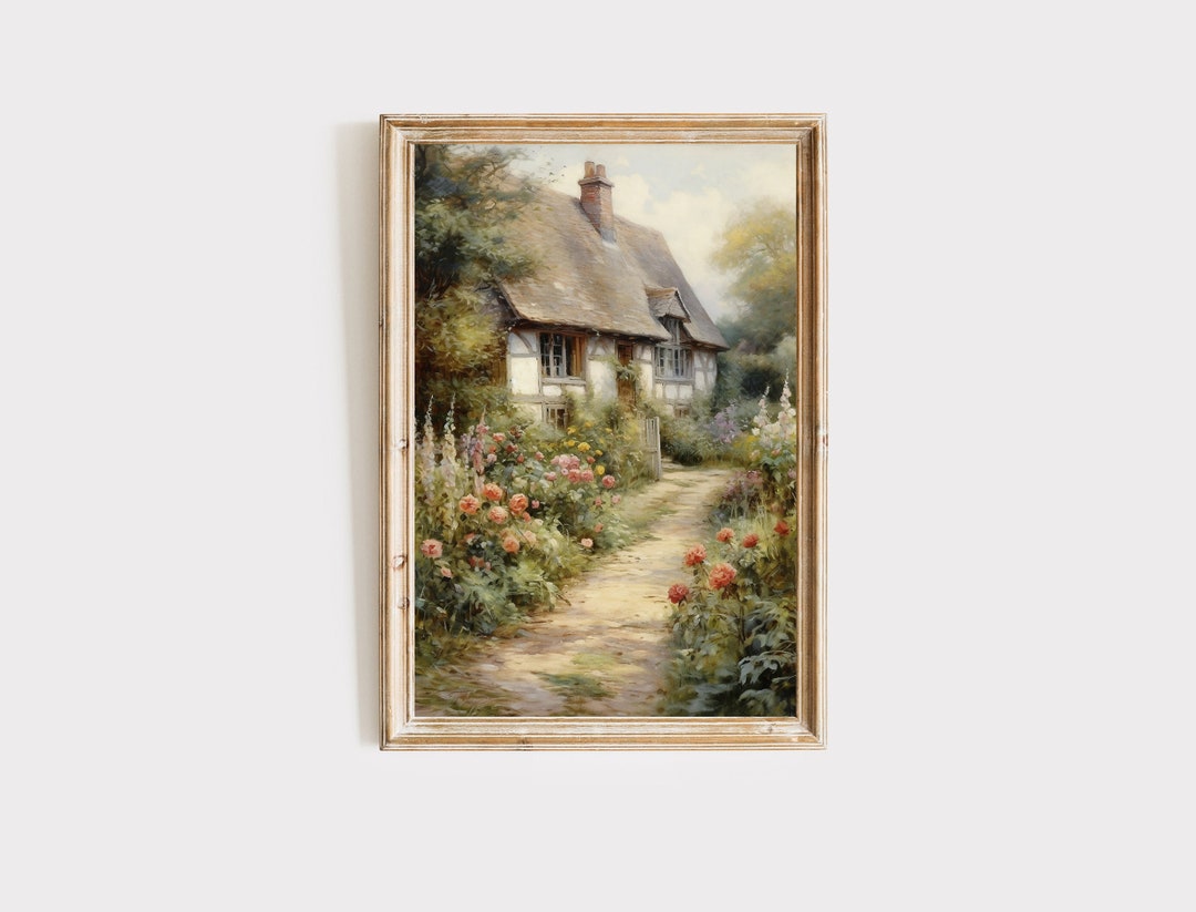 English Cottage Garden Print, Cottagecore Art, Antique Flower Painting ...