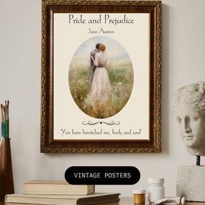 Pride and Prejudice Book Cover Poster Art, Jane Austen Art, Book Nook ...