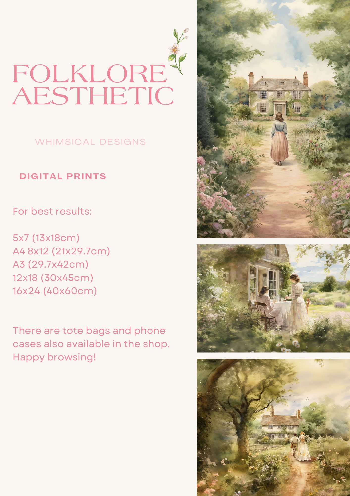 Cottagecore Art Print of an English Cottage and Garden, Printable ...