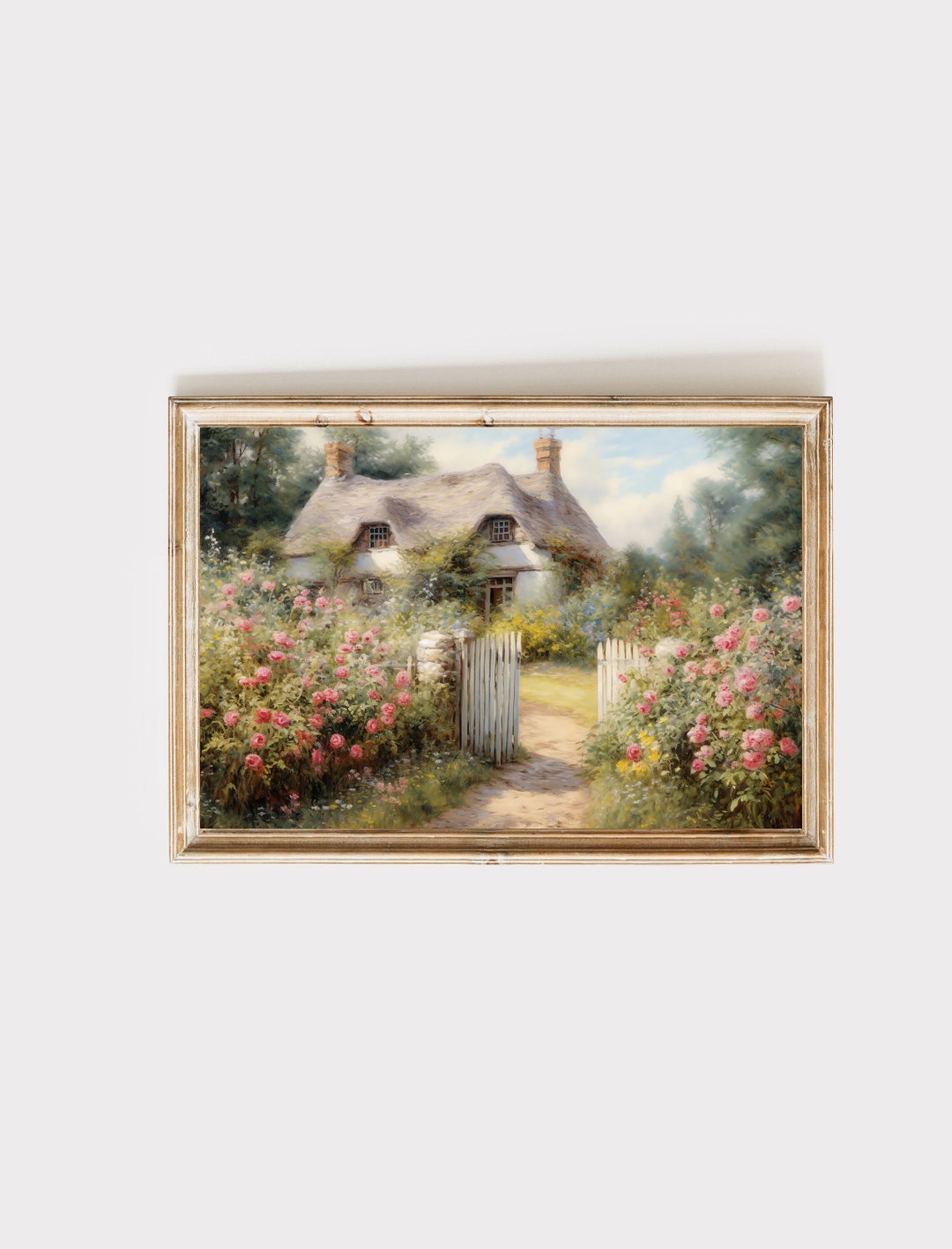 Cottagecore Art Print of an English Cottage and Garden, Flower Cottage ...