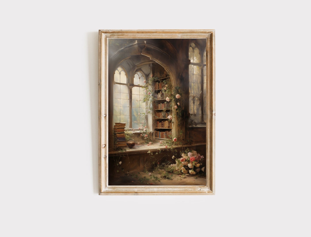 Book Nook Art Print, Dark Coquette Decor, Dark Academia Art, Old ...