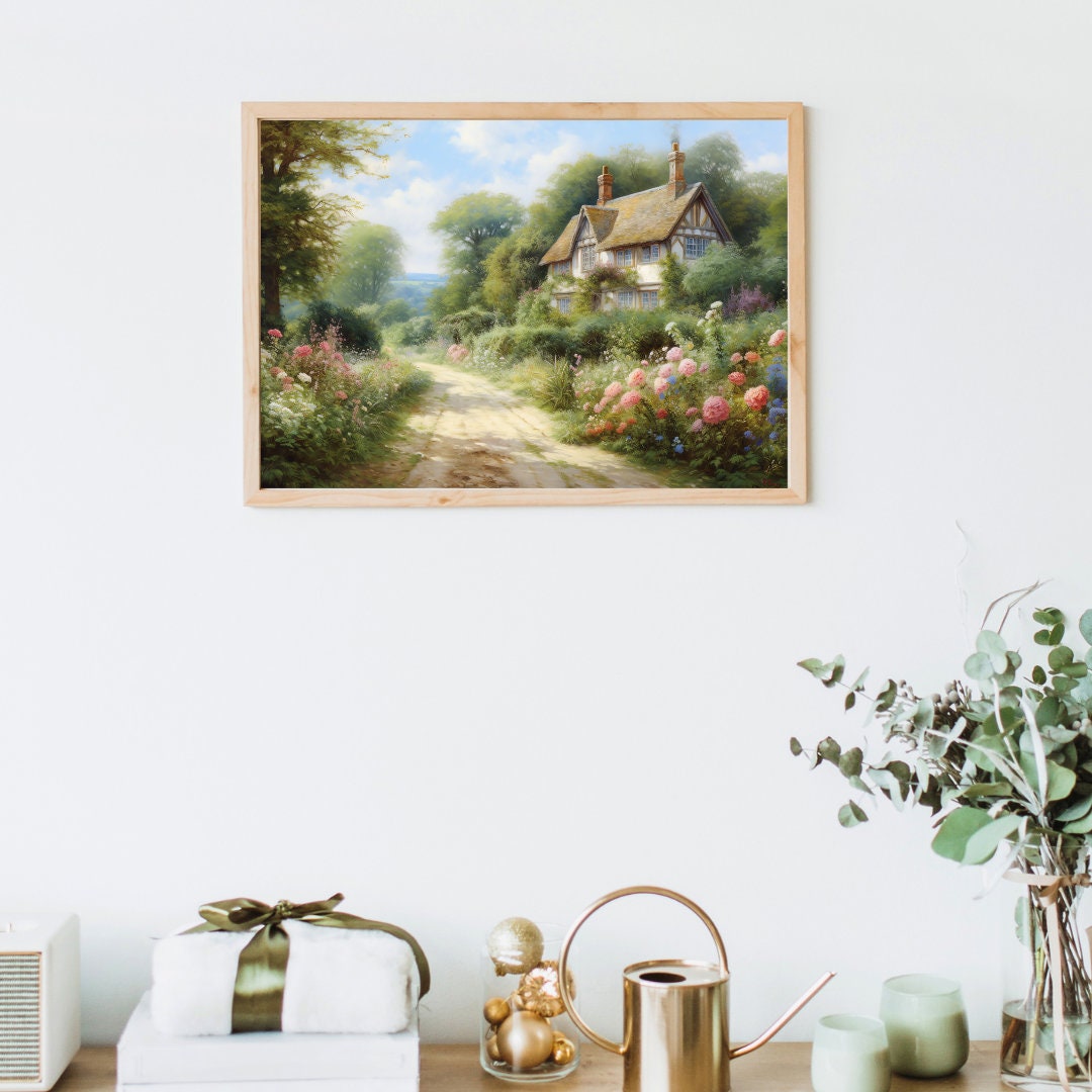 Cottagecore Art Print of an English Cottage and Garden, Vintage Decor ...