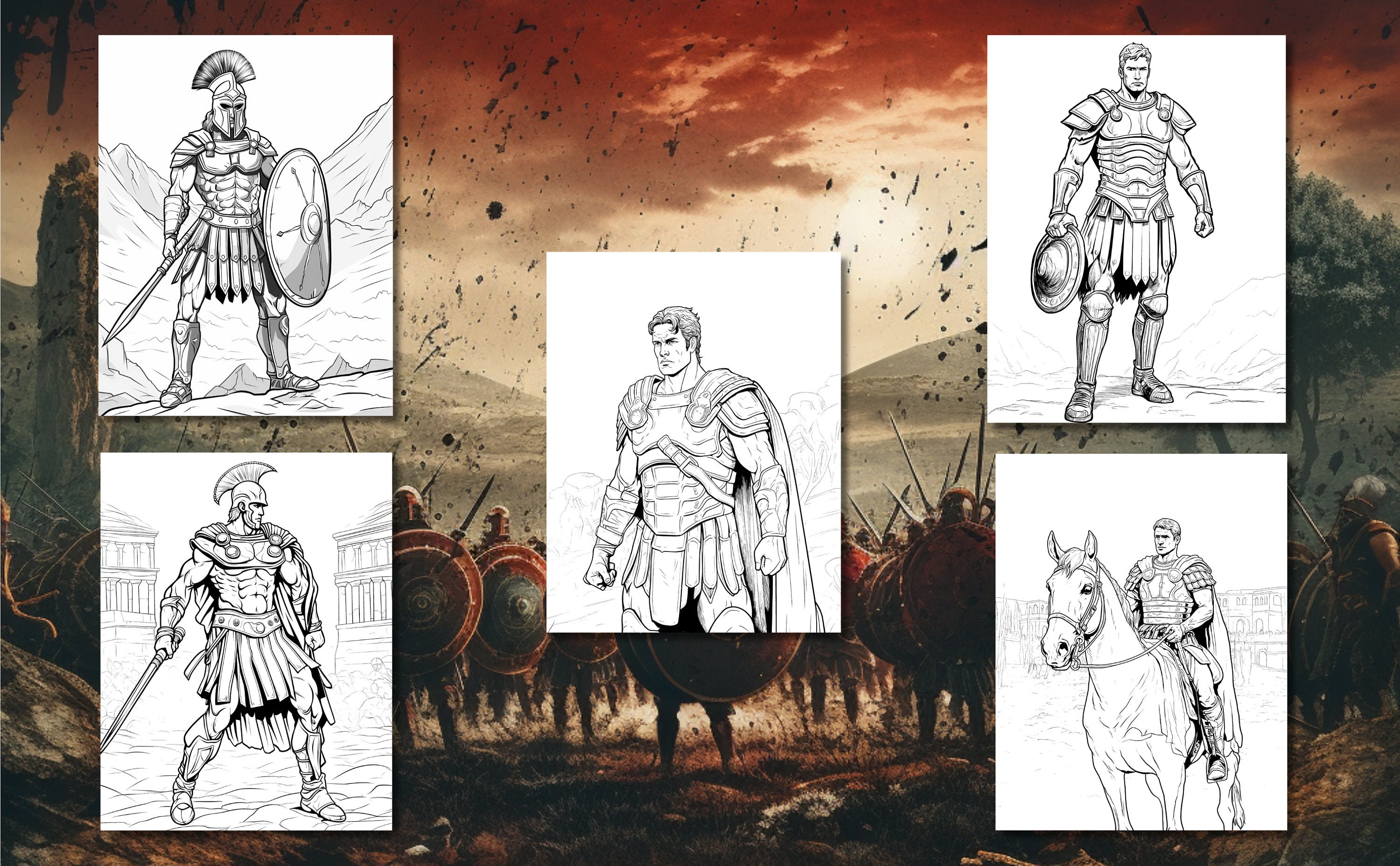 15 Spartan Warriors Coloring Book Coloring Pages, Grayscale Coloring ...