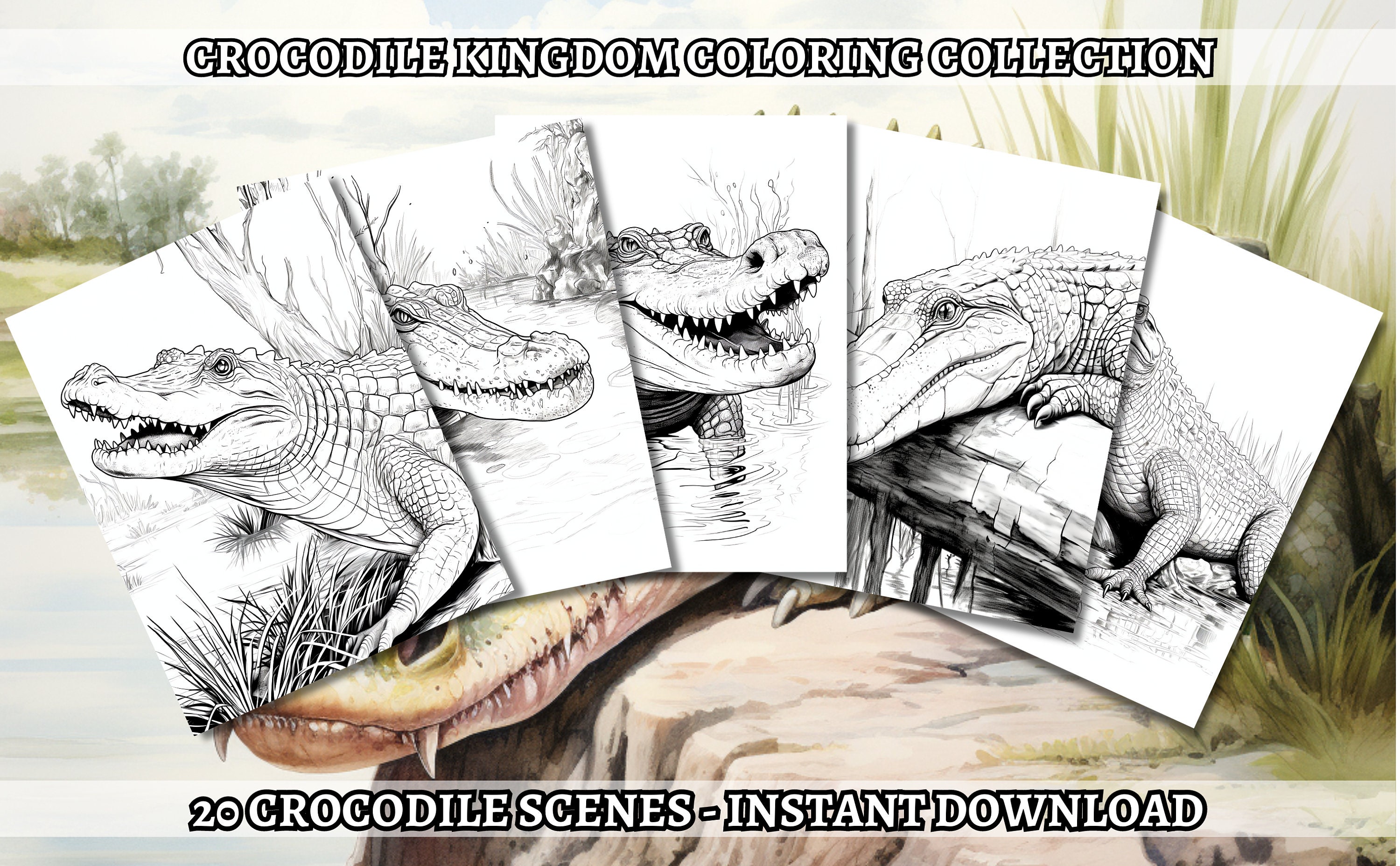 20 Snapping Crocodile Coloring Book - Coloring Pages, Grayscale ...