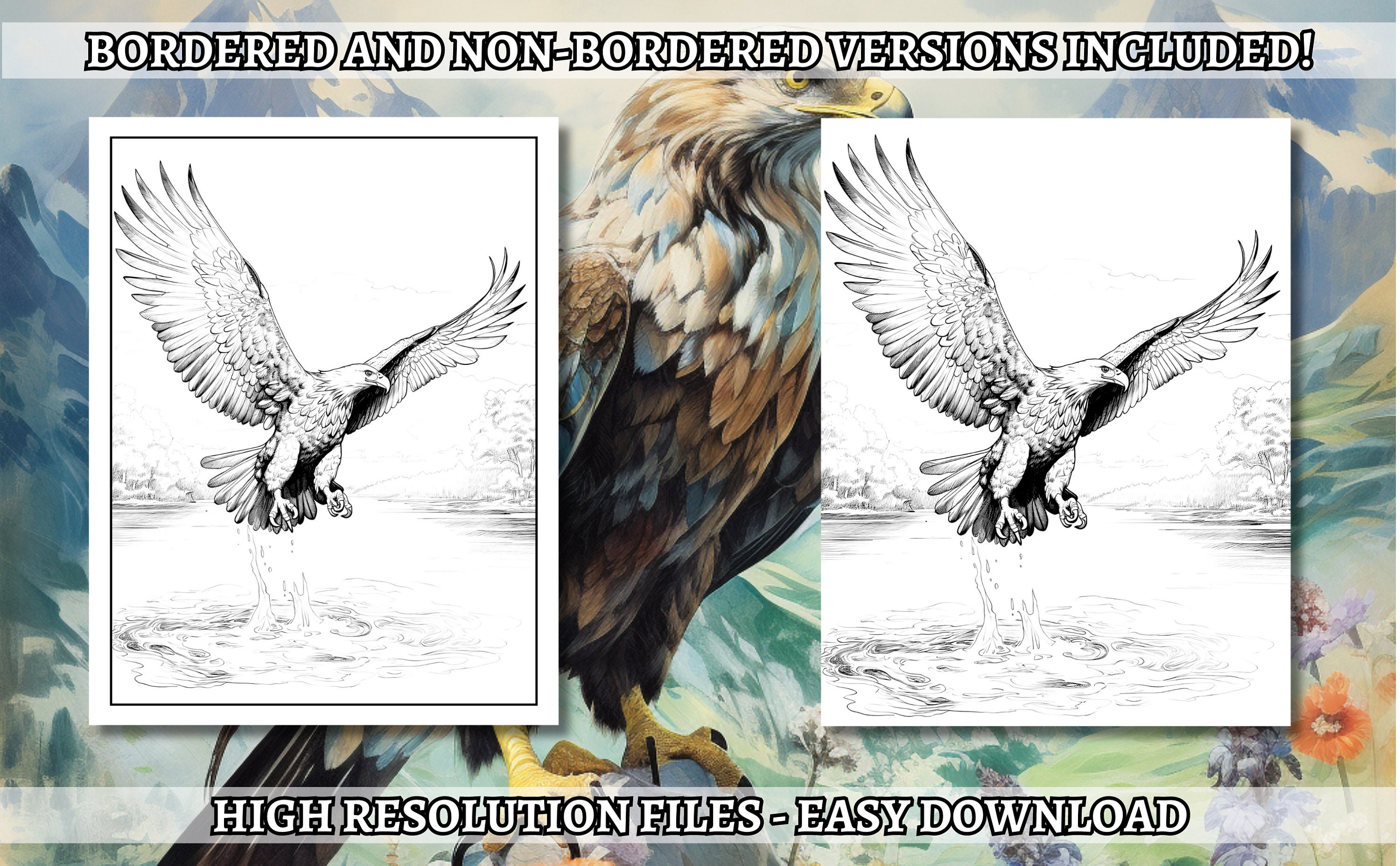 20 Soaring Eagles Coloring Book - Coloring Pages, Grayscale Coloring ...