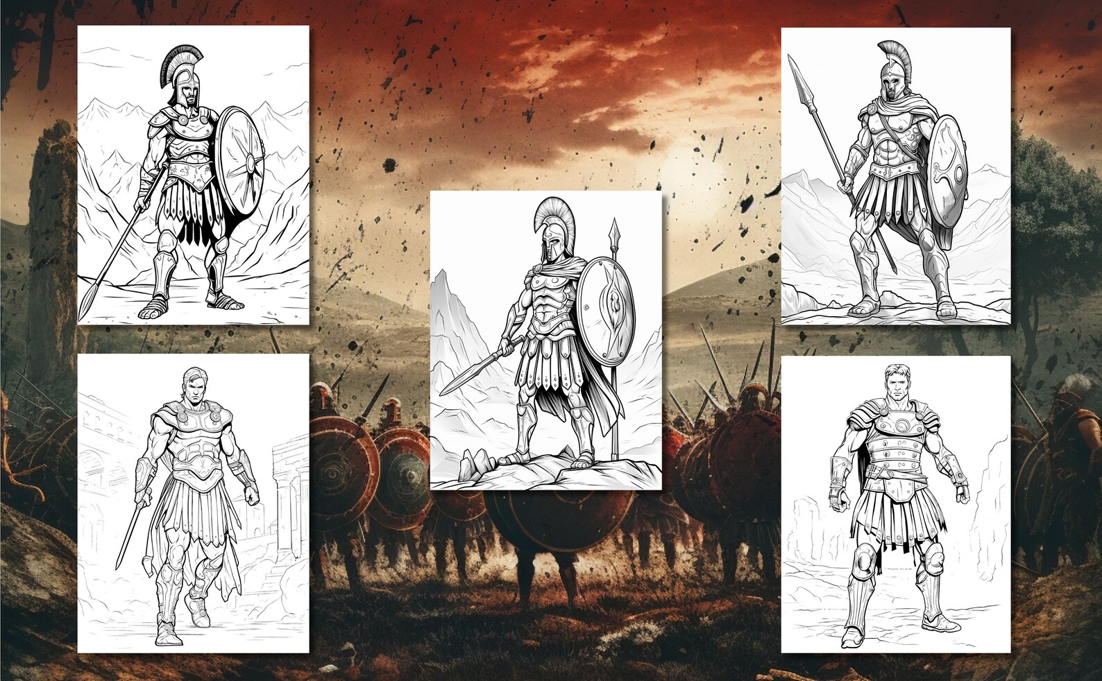 15 Spartan Warriors Coloring Book Coloring Pages, Grayscale Coloring ...