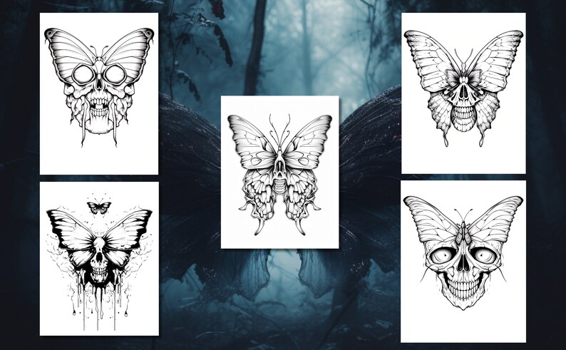 15 Creepy Butterflies Coloring Book - Adult Coloring Pages, Grayscale ...