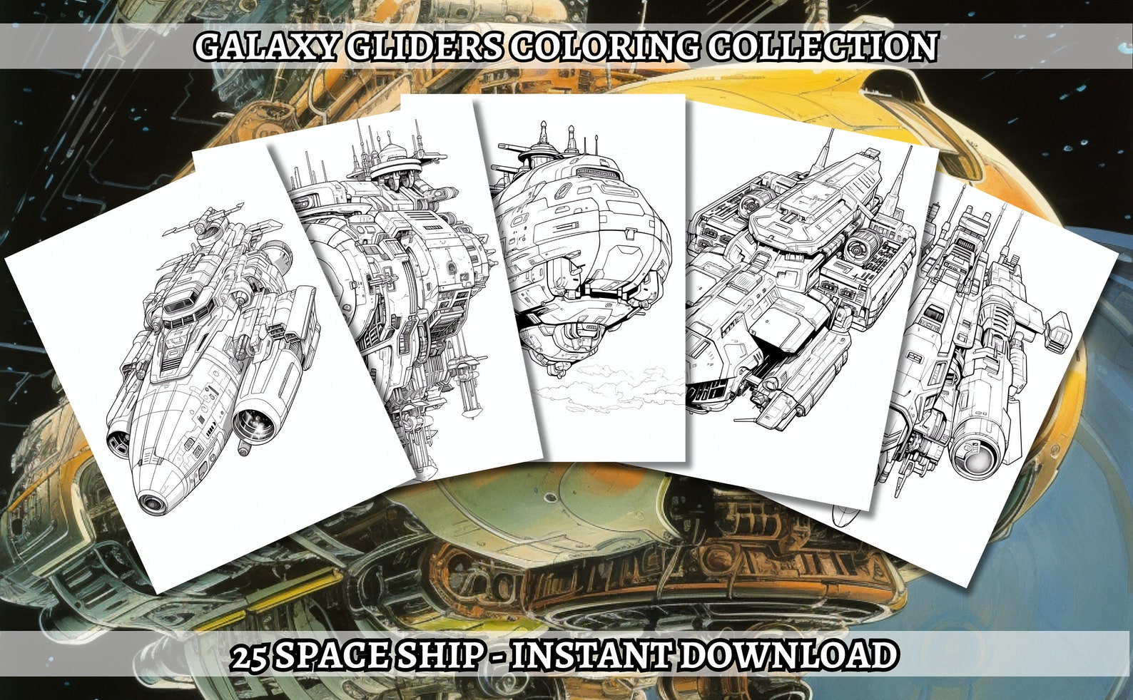 25 Spaceship Destroyers Coloring Book - Coloring Pages, Grayscale ...
