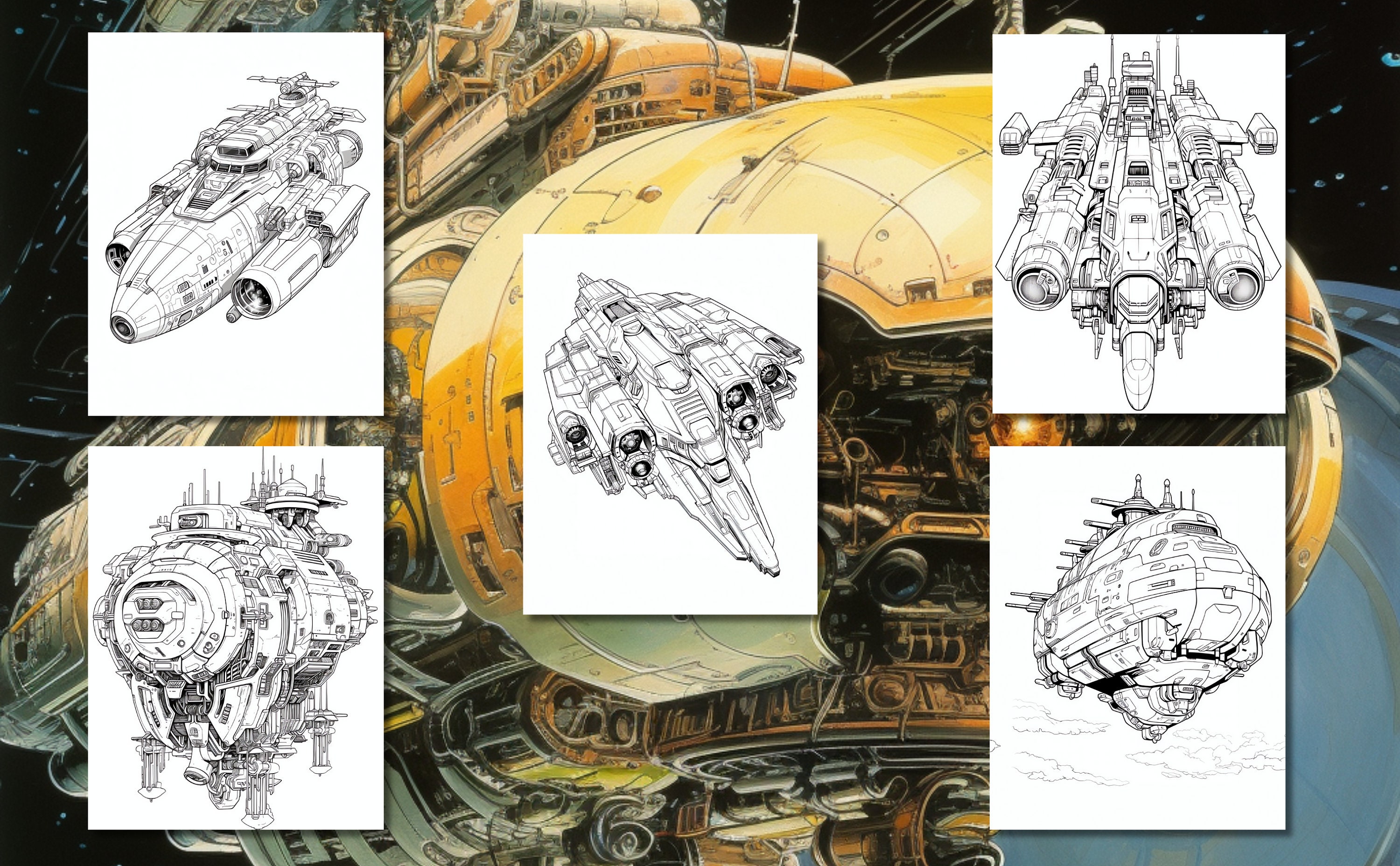 25 Spaceship Destroyers Coloring Book - Coloring Pages, Grayscale ...