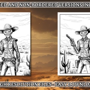 15 Alien Cowboys Coloring Book - Adult Coloring Pages, Grayscale ...