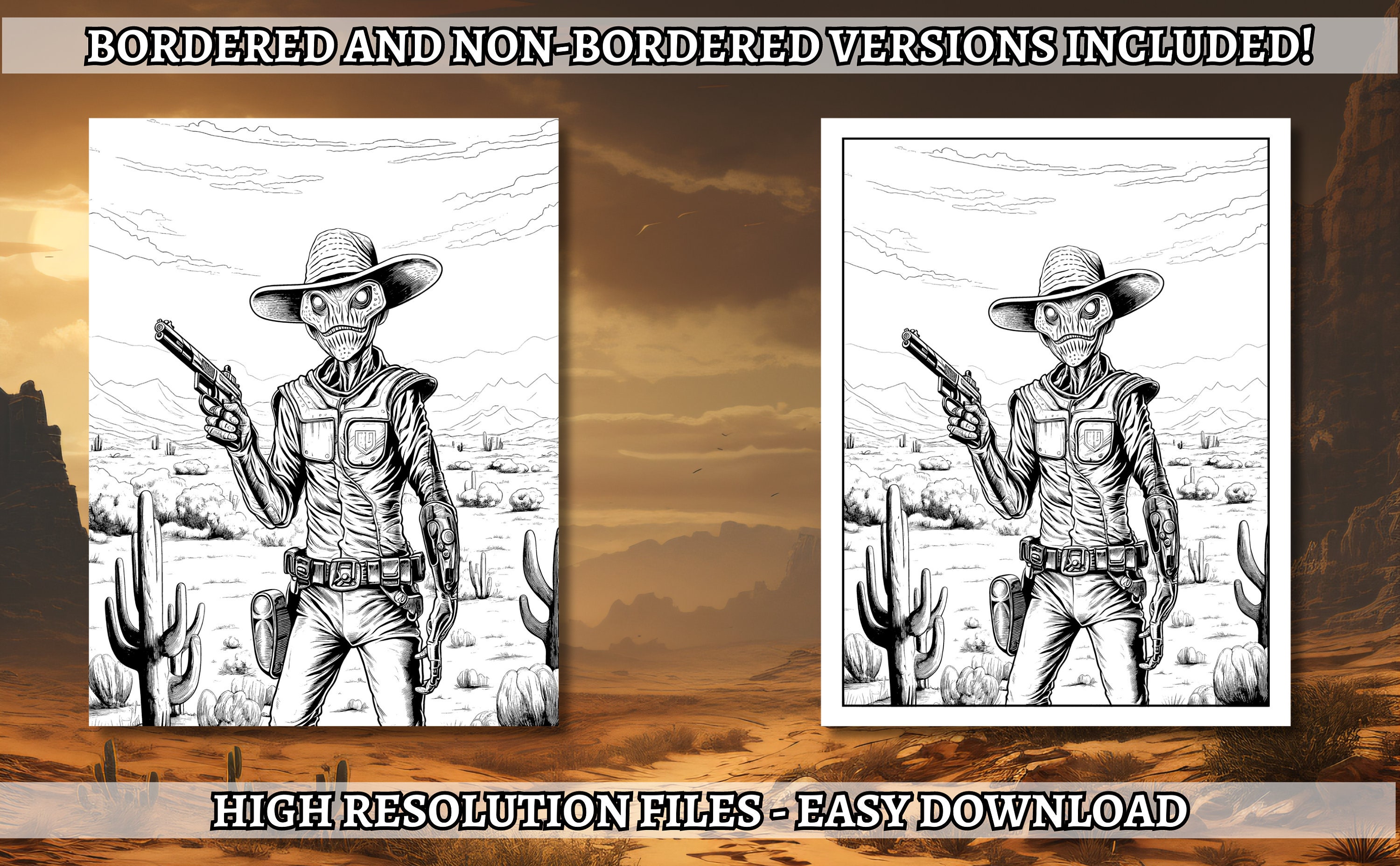 15 Alien Cowboys Coloring Book - Adult Coloring Pages, Grayscale ...