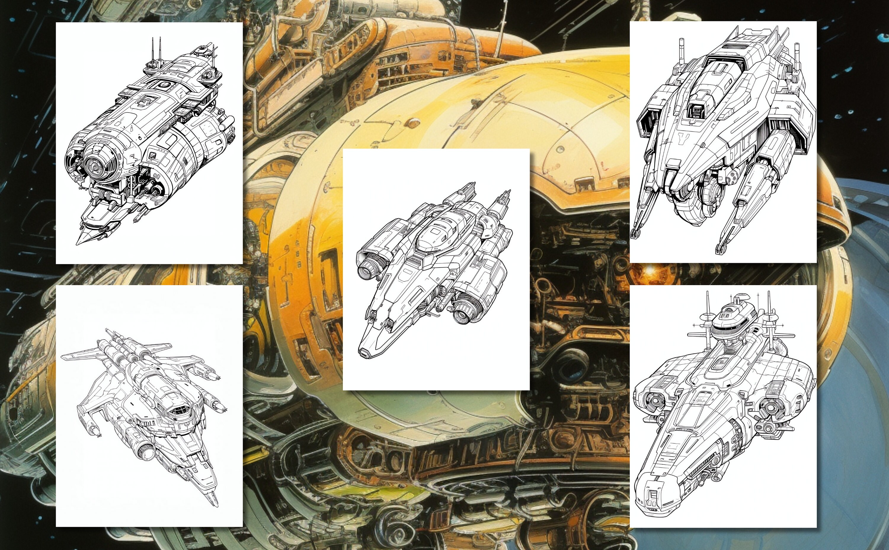 25 Spaceship Destroyers Coloring Book - Coloring Pages, Grayscale ...