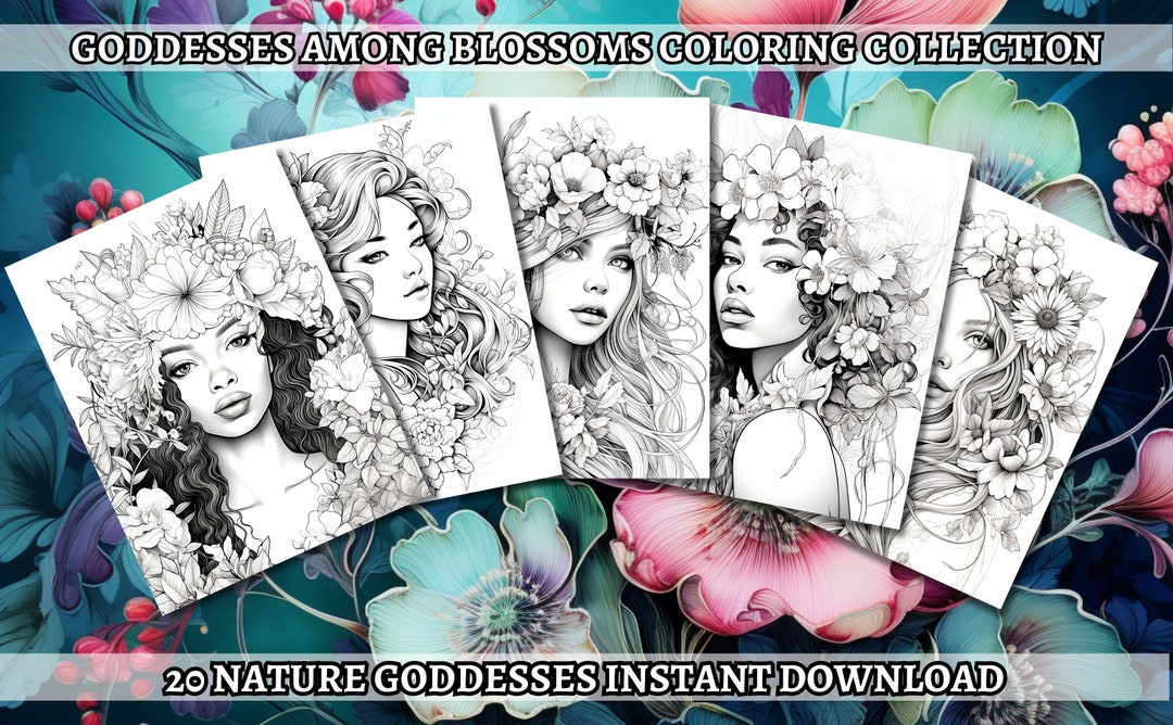 20 Nature Goddesses Coloring Book - Coloring Pages, Grayscale Coloring ...