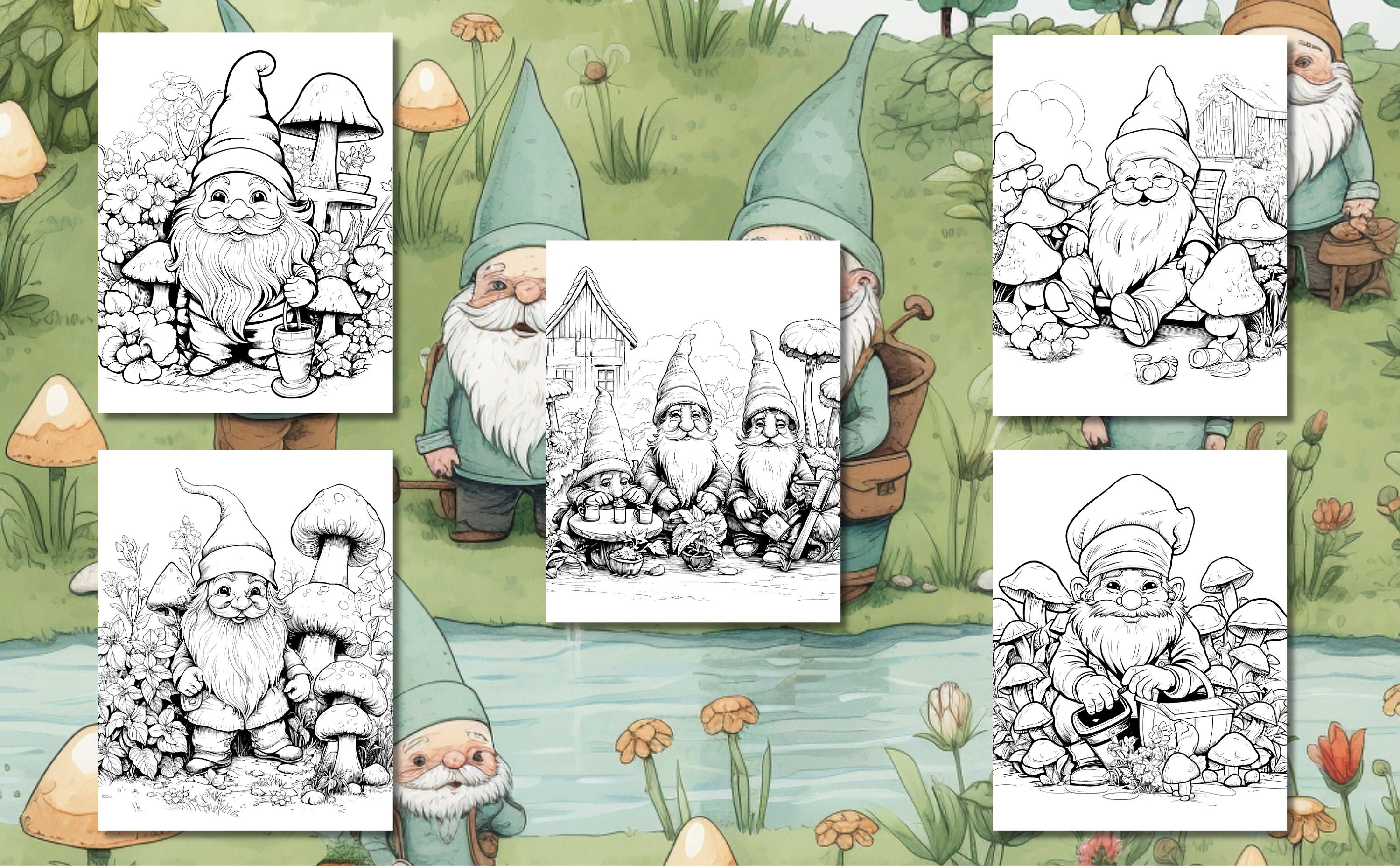 15 Gnomes Coloring Book Coloring Pages Grayscale Coloring - Etsy