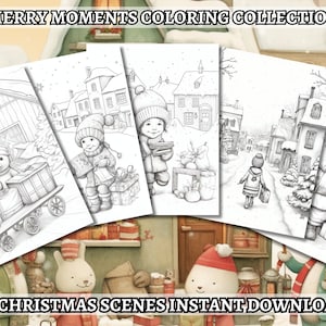 30 Cute Christmas Scenes Coloring Book - Coloring Pages, Grayscale ...