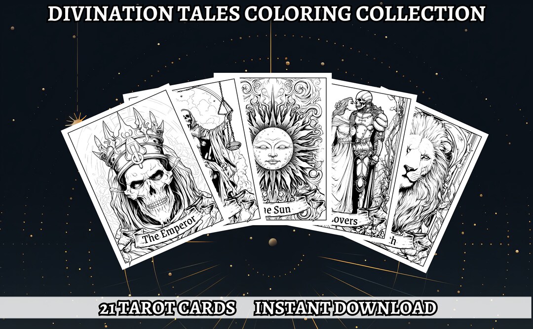 21 Tarot Cards Coloring Book - Adult Coloring Pages, Grayscale Coloring ...