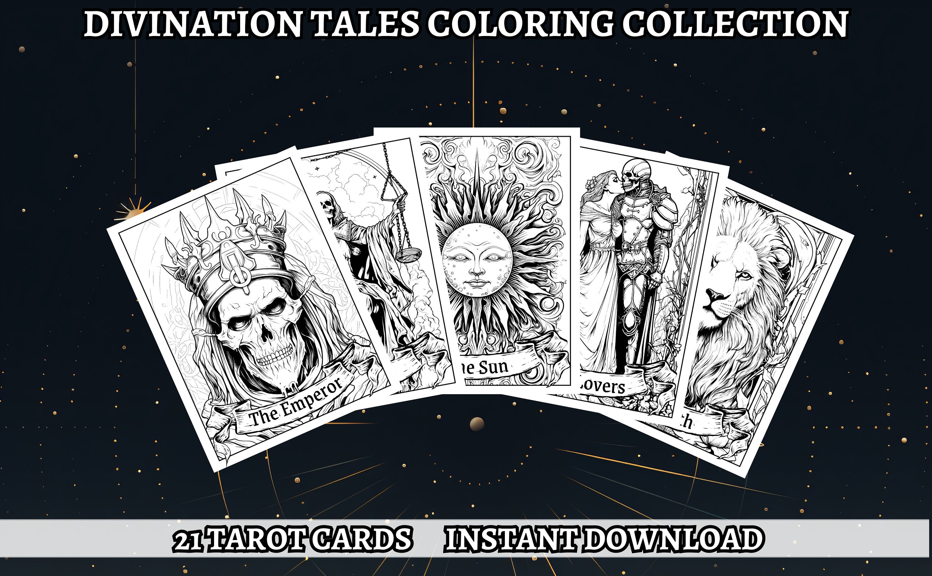 21 Tarot Cards Coloring Book Adult Coloring Pages, Grayscale Coloring ...