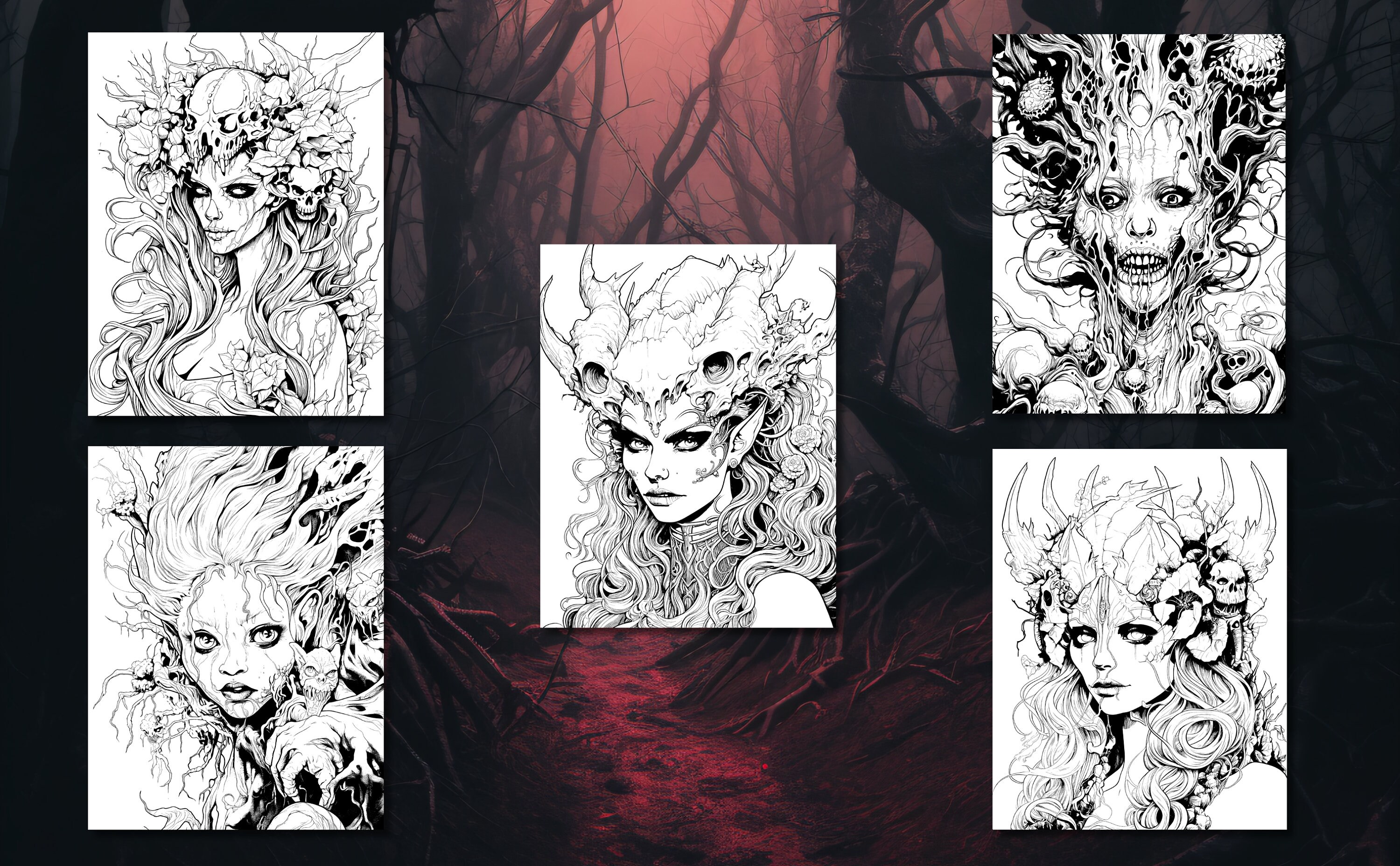 15 Twisted Fairies Coloring Book Adult Coloring Pages, Grayscale ...