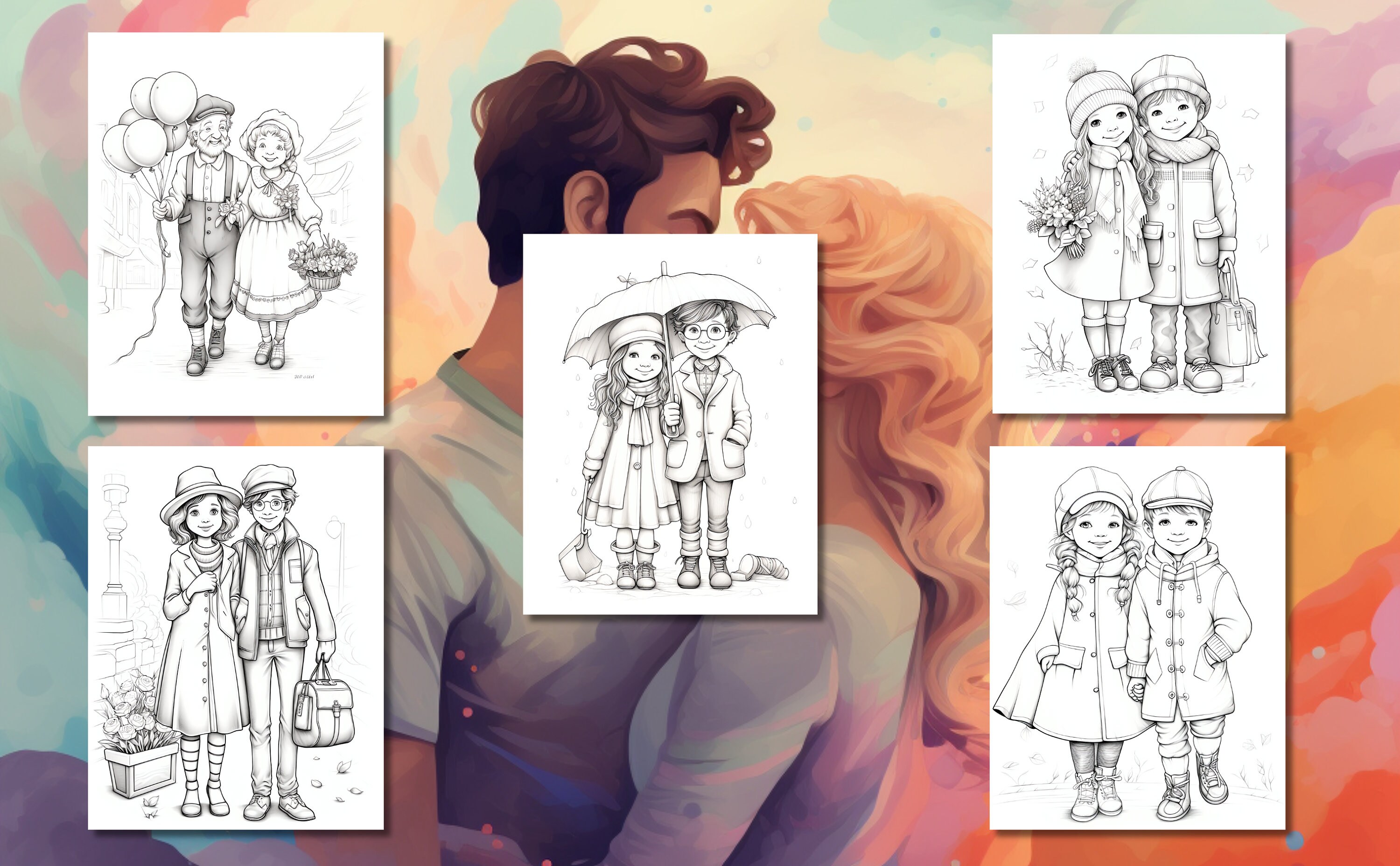 20 Cute Couples Coloring Book Coloring Pages, Grayscale Coloring ...