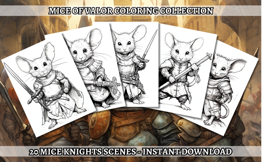 20 Mice Knights Coloring Book - Coloring Pages, Grayscale Coloring ...