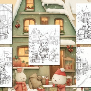 30 Cute Christmas Scenes Coloring Book - Coloring Pages, Grayscale ...