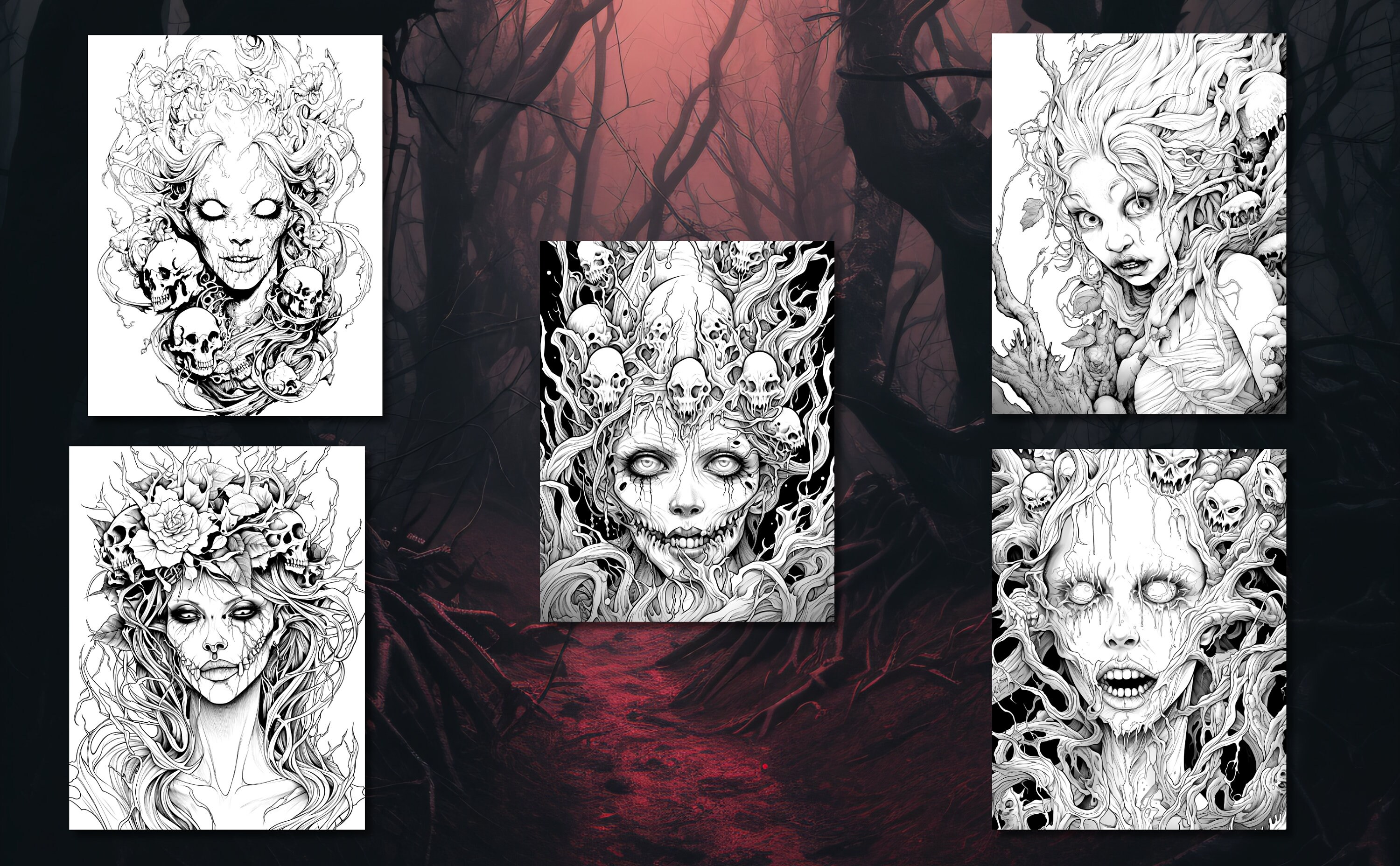 15 Twisted Fairies Coloring Book Adult Coloring Pages, Grayscale ...