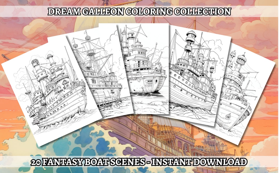20 Fantasy Boating Wonders - Coloring Book - Coloring Pages, Grayscale ...
