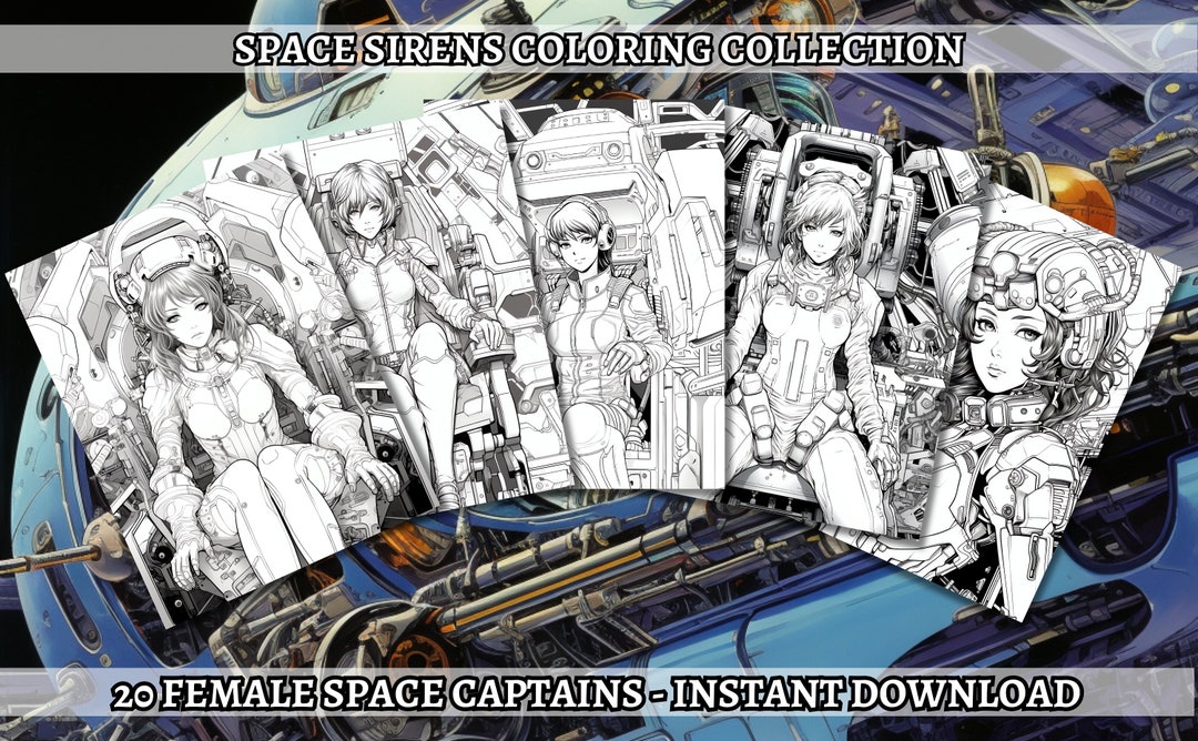 20 Female Space Captains Coloring Book - Coloring Pages, Grayscale ...