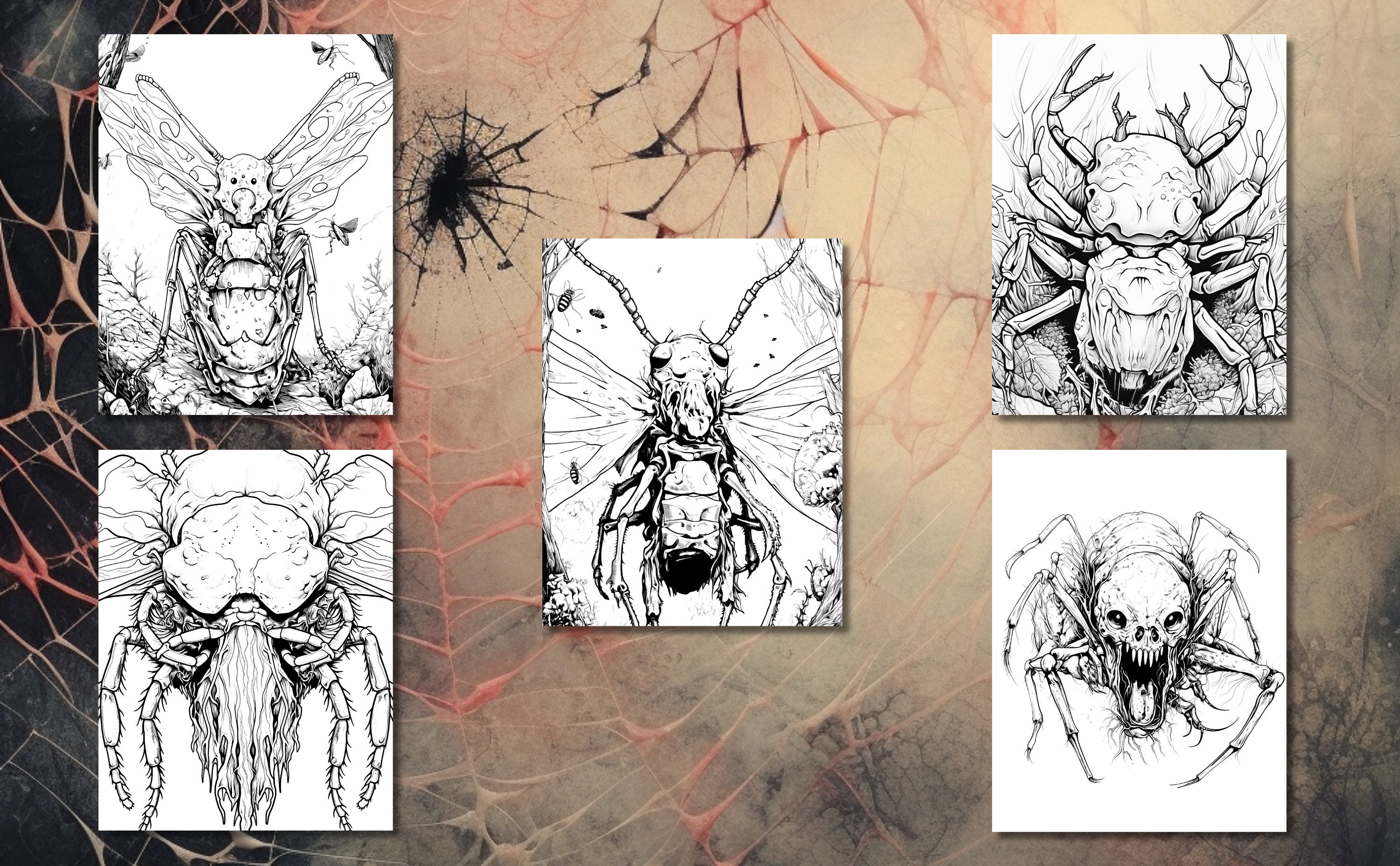 15 Insect Horrors - Adult Coloring Pages, Grayscale Coloring, Instant ...