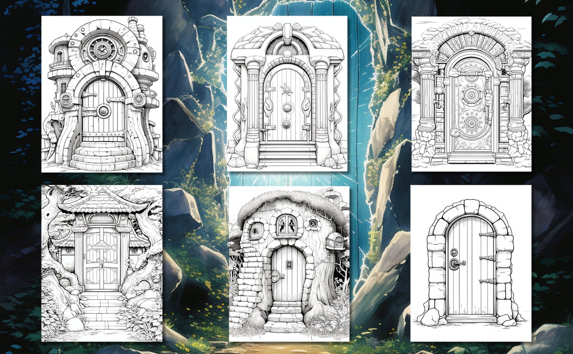 50 Magical Doorways Coloring Book Coloring Pages, Grayscale Coloring ...