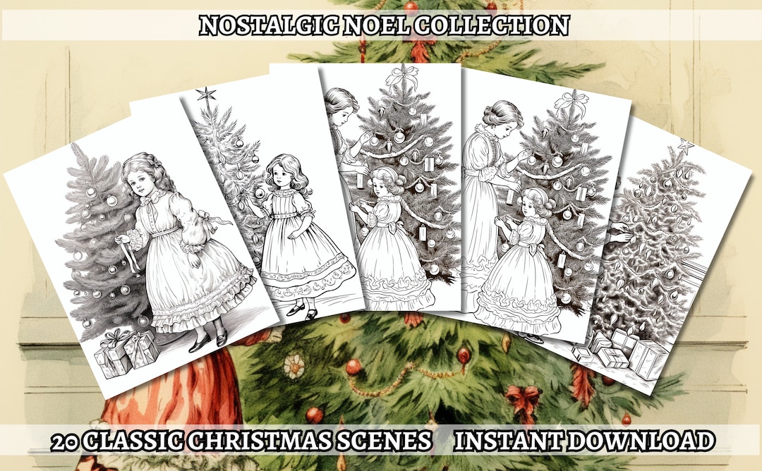 20 Classic Christmas Drawings Coloring Book - Coloring Pages, Grayscale ...