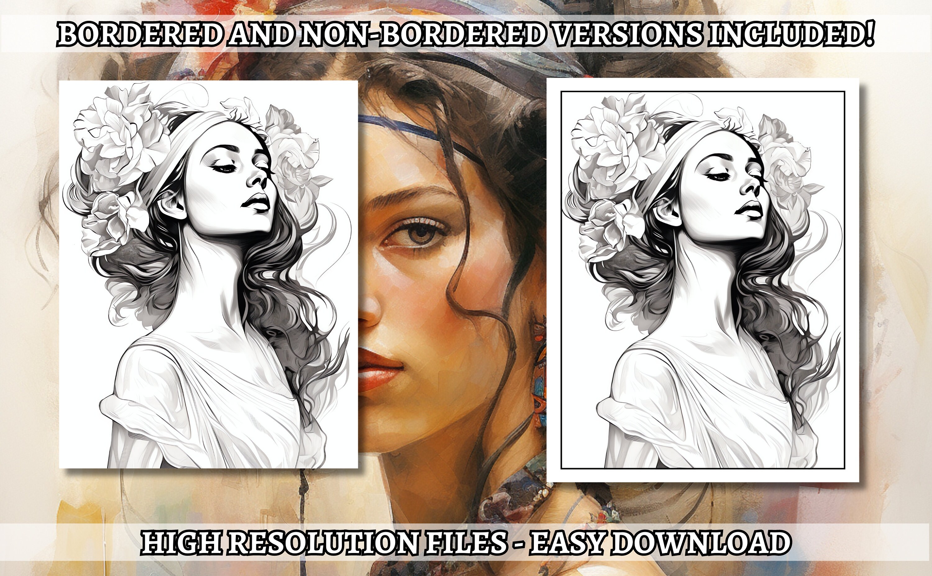 20 Beautiful Female Models Coloring Book Coloring Pages, Grayscale ...