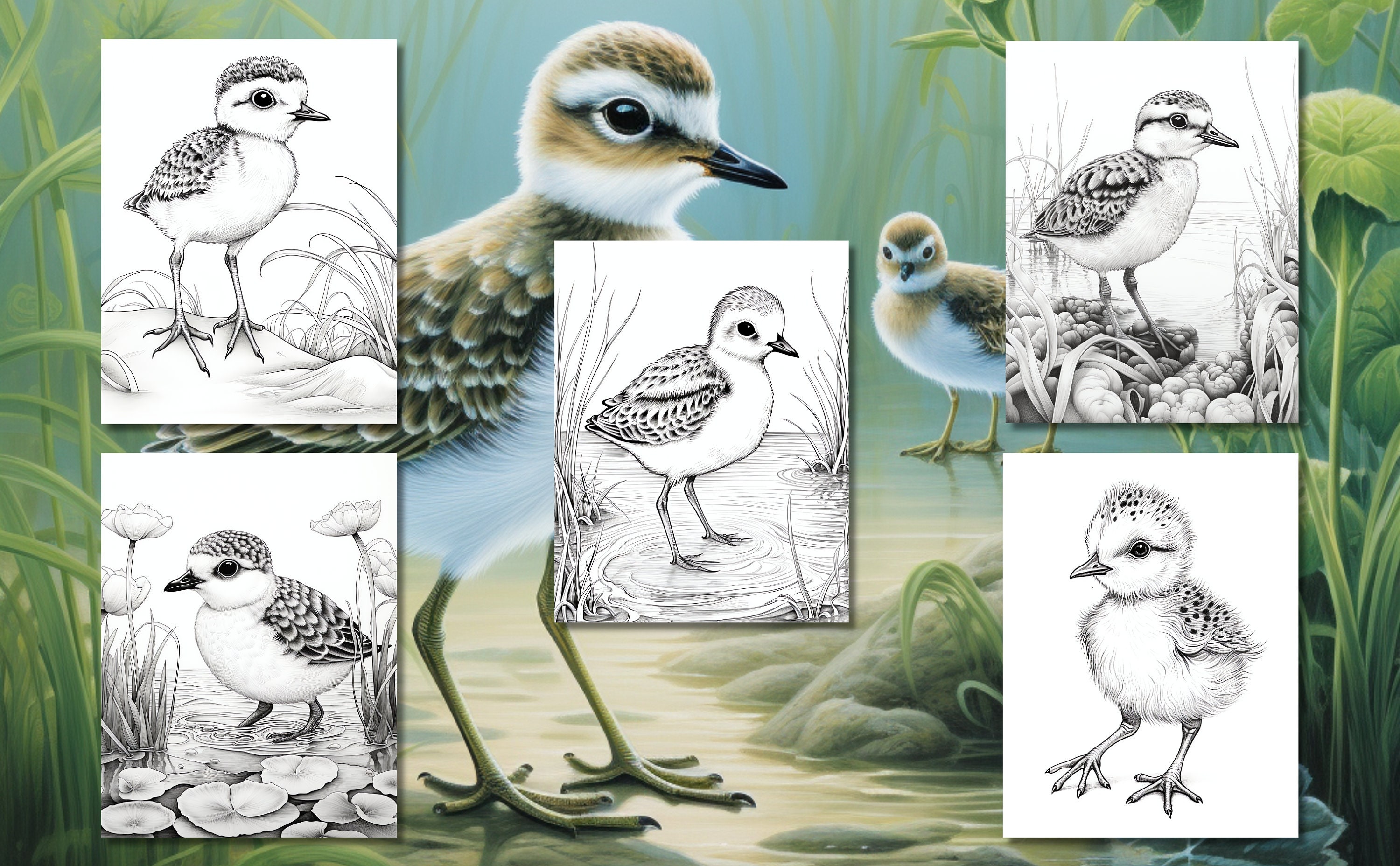 15 Plover Chicks Coloring Book - Coloring Pages, Grayscale Coloring ...