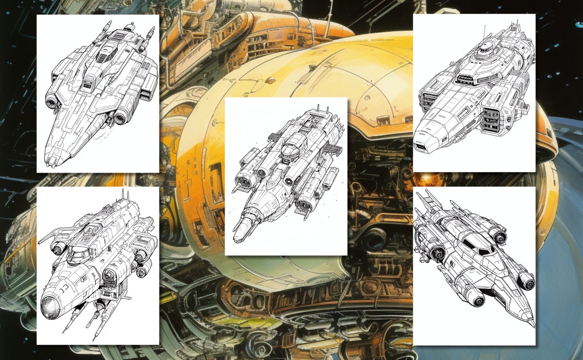 25 Spaceship Destroyers Coloring Book - Coloring Pages, Grayscale ...