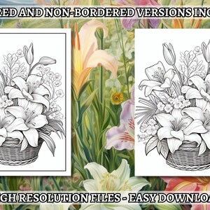 20 Lilies Coloring Book - Coloring Pages, Grayscale Coloring, Instant ...