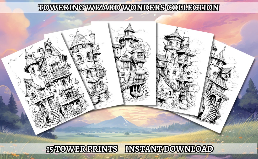 15 Wizard Towers Coloring Book - Coloring Pages, Grayscale Coloring ...