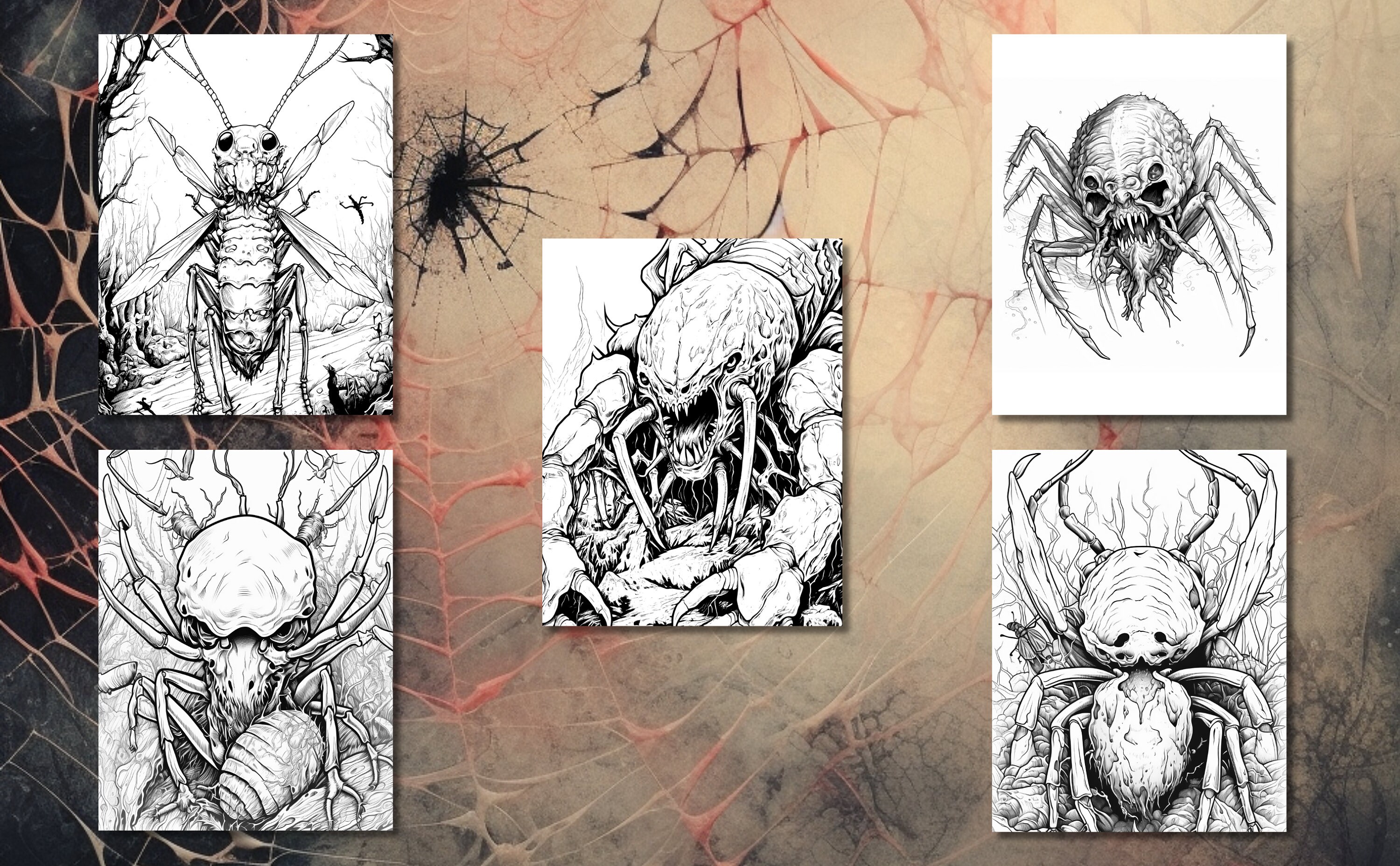 15 Insect Horrors - Adult Coloring Pages, Grayscale Coloring, Instant ...
