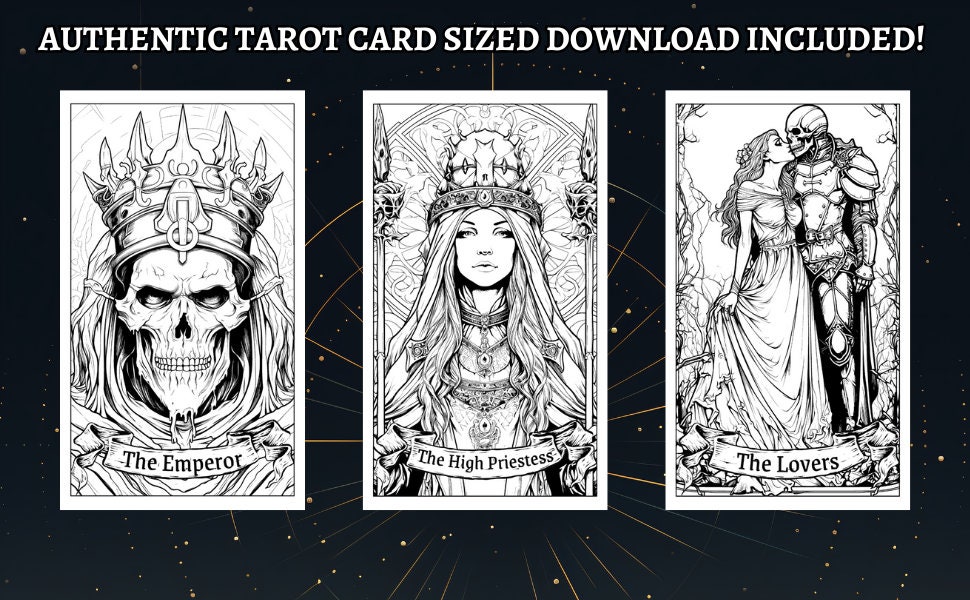 21 Tarot Cards Coloring Book Adult Coloring Pages, Grayscale Coloring ...