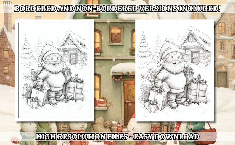 30 Cute Christmas Scenes Coloring Book - Coloring Pages, Grayscale ...