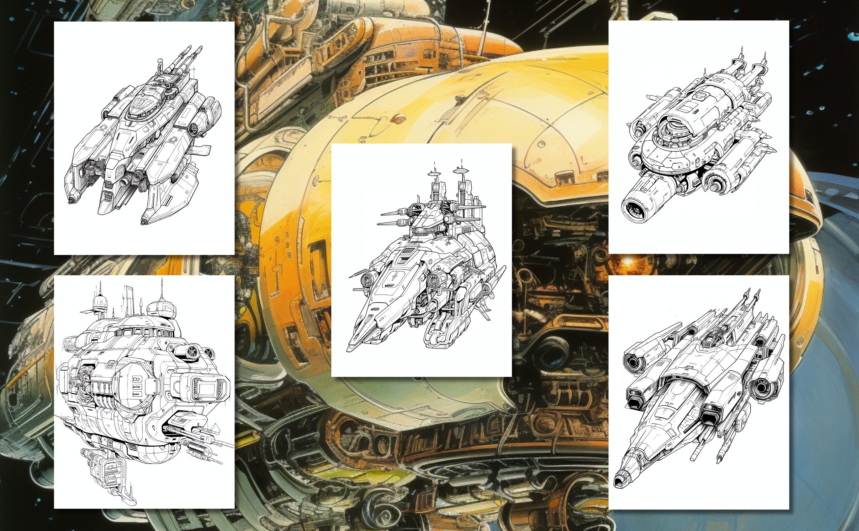 25 Spaceship Destroyers Coloring Book - Coloring Pages, Grayscale ...