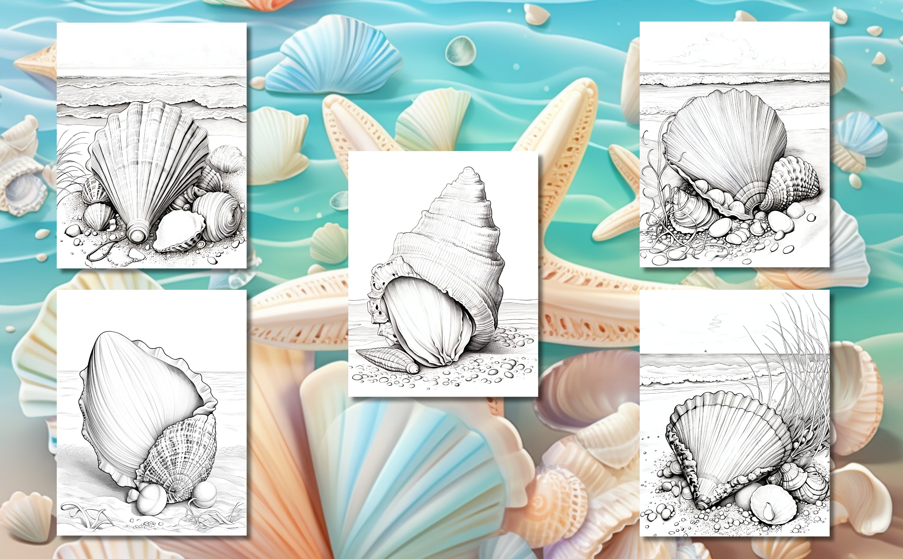 20 Sea Shells Coloring Book Coloring Pages Grayscale - Etsy