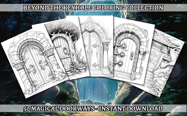 50 Magical Doorways Coloring Book Coloring Pages, Grayscale Coloring ...