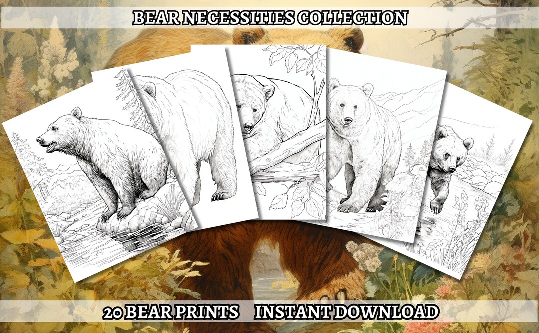 20 Magnificent Bears Coloring Book - Coloring Pages, Grayscale Coloring ...