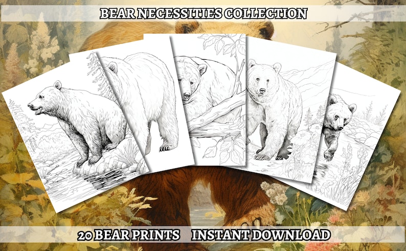20 Magnificent Bears Coloring Book - Coloring Pages, Grayscale Coloring ...