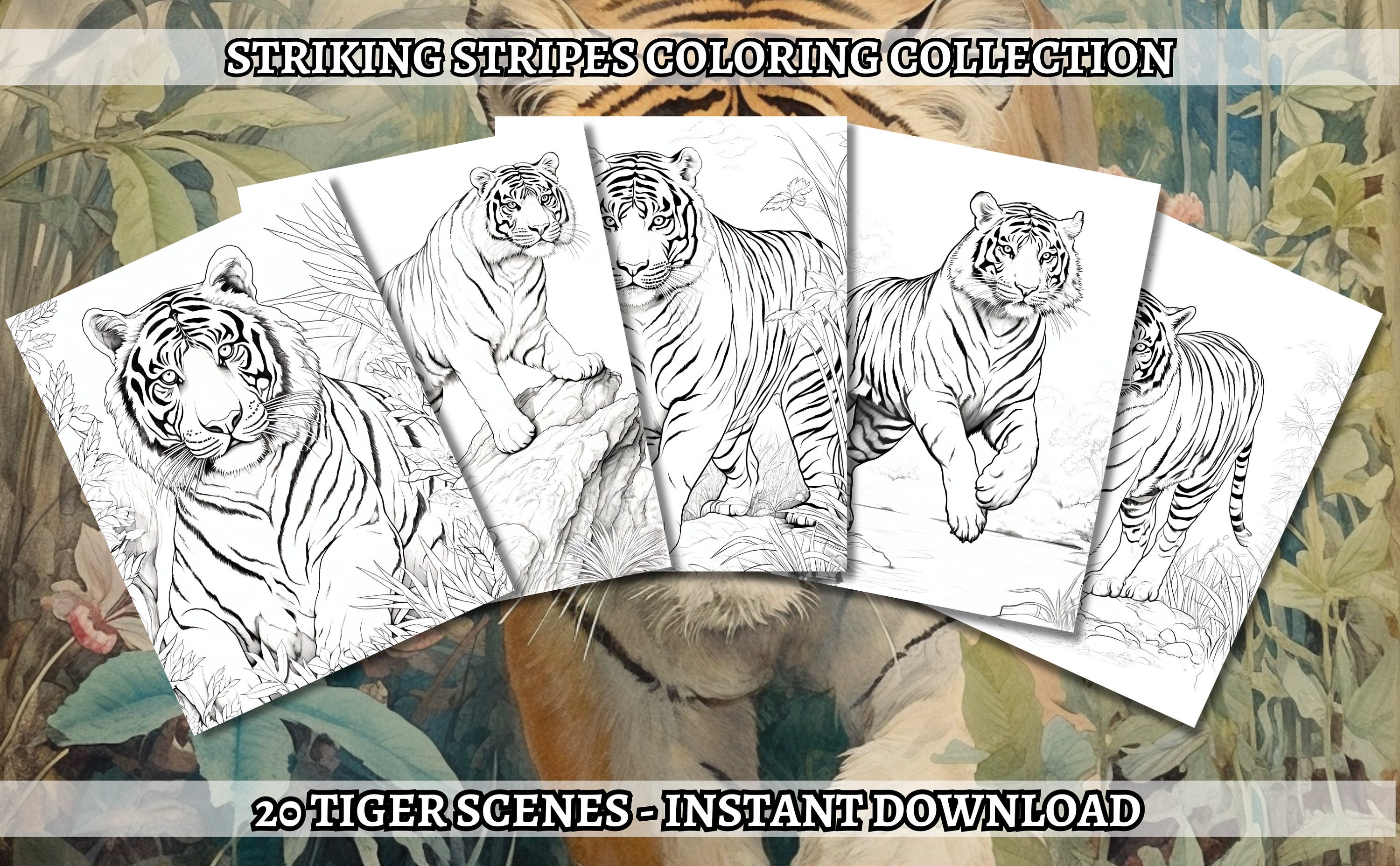 20 Magnificent Tigers Coloring Book - Coloring Pages, Grayscale ...