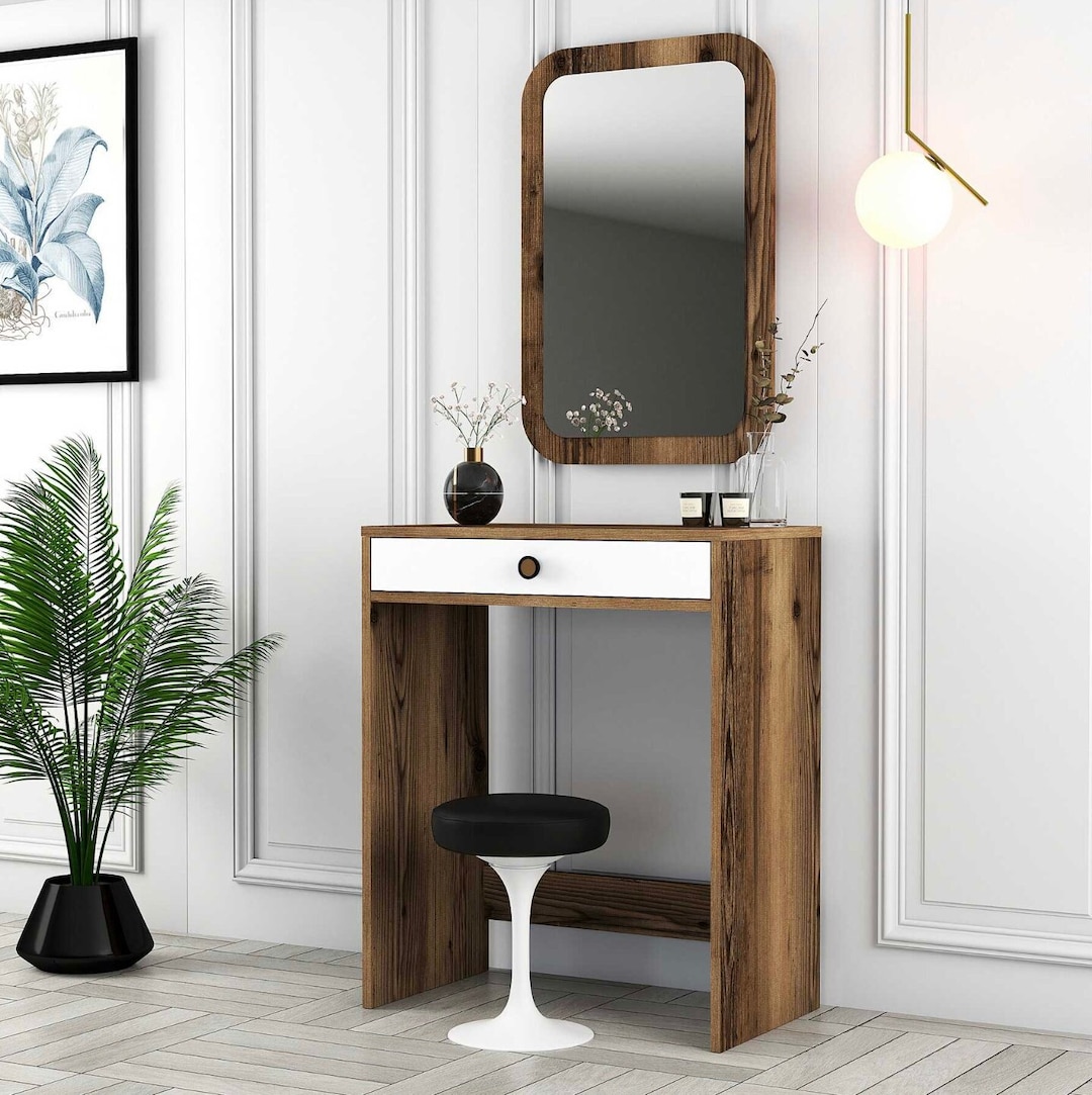 Elle Compact Vanity Table With Mirror Bedroom Furniture Elegant Console ...