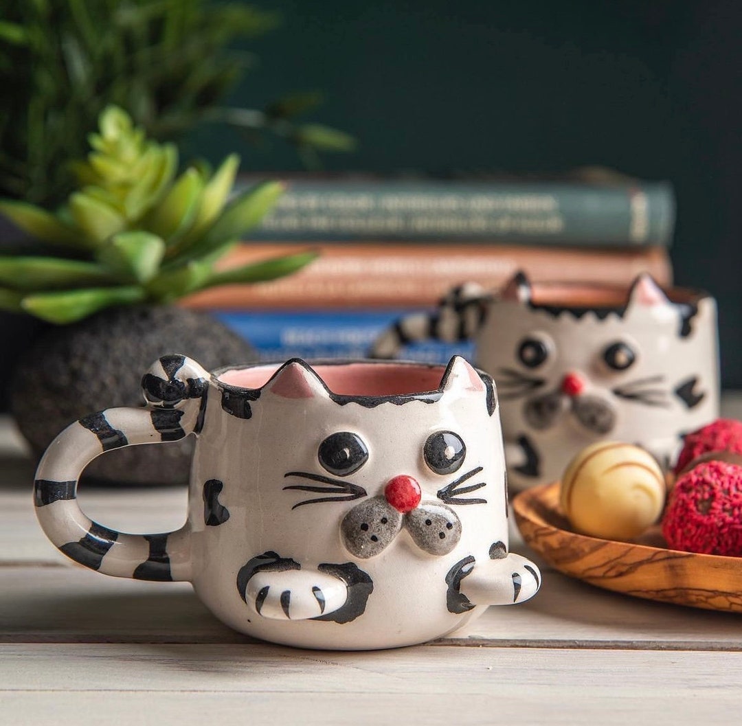 Handmade Ceramic Cat Mug Unique Cat-shaped Coffee Mug Perfect Gift for ...